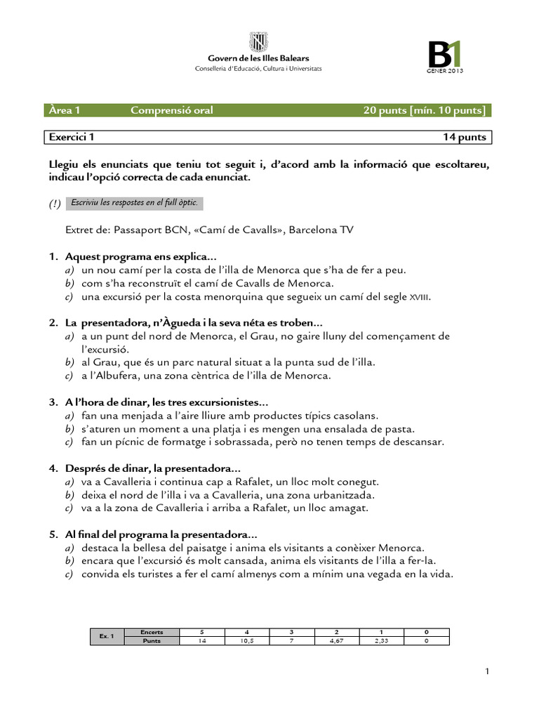 Gener 2013-B1-Prova I Solucionari | PDF