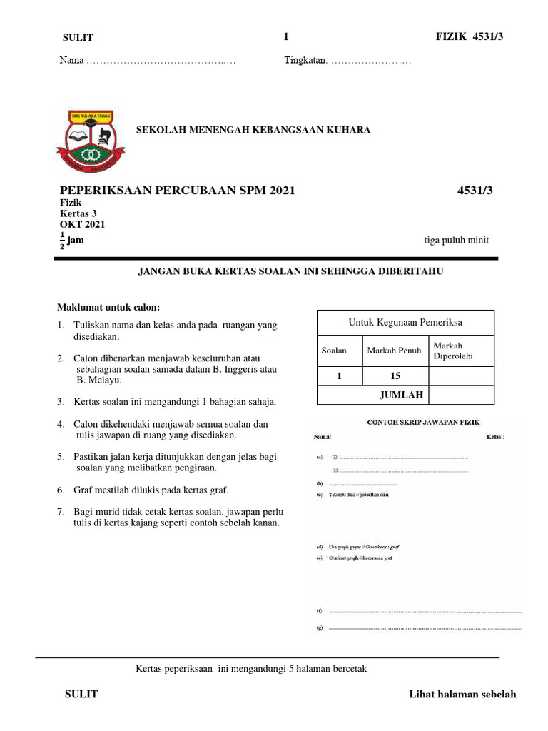 Peperiksaan Percubaan Fizik SPM 2021 | PDF