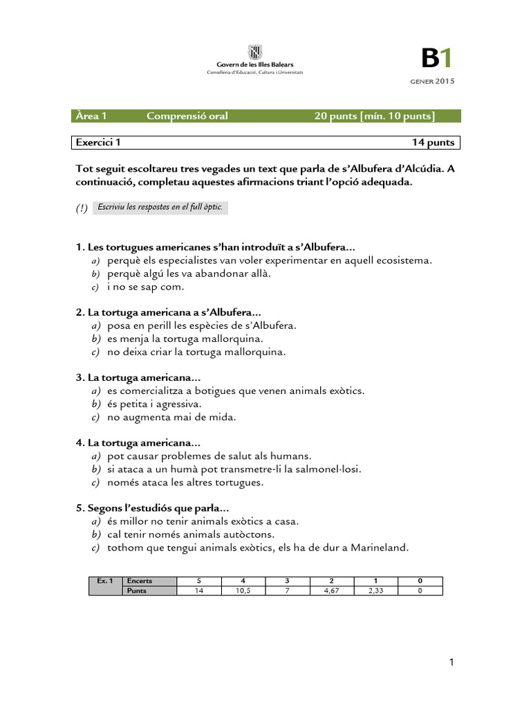 Gener 2015-B1-Prova I Solucionari | PDF