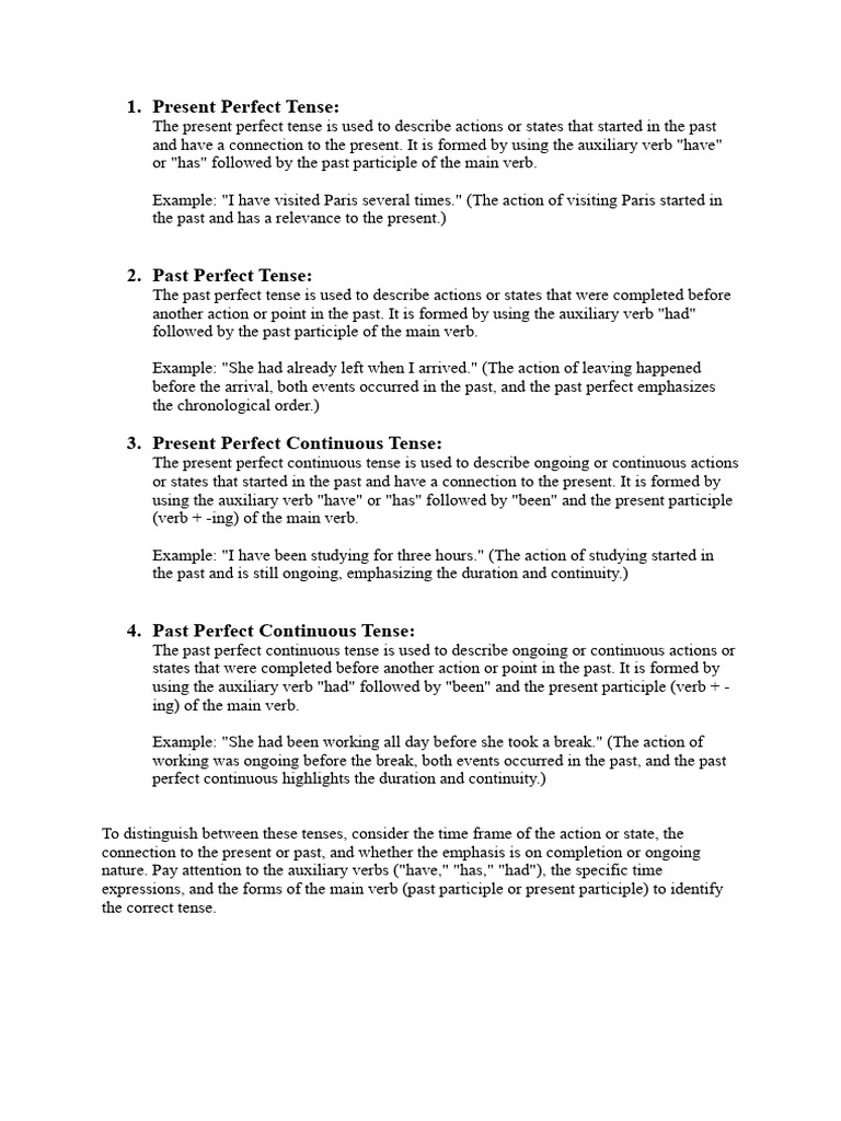 Perfect Tense Explanation | PDF | Perfect (Grammar) | Grammatical Tense