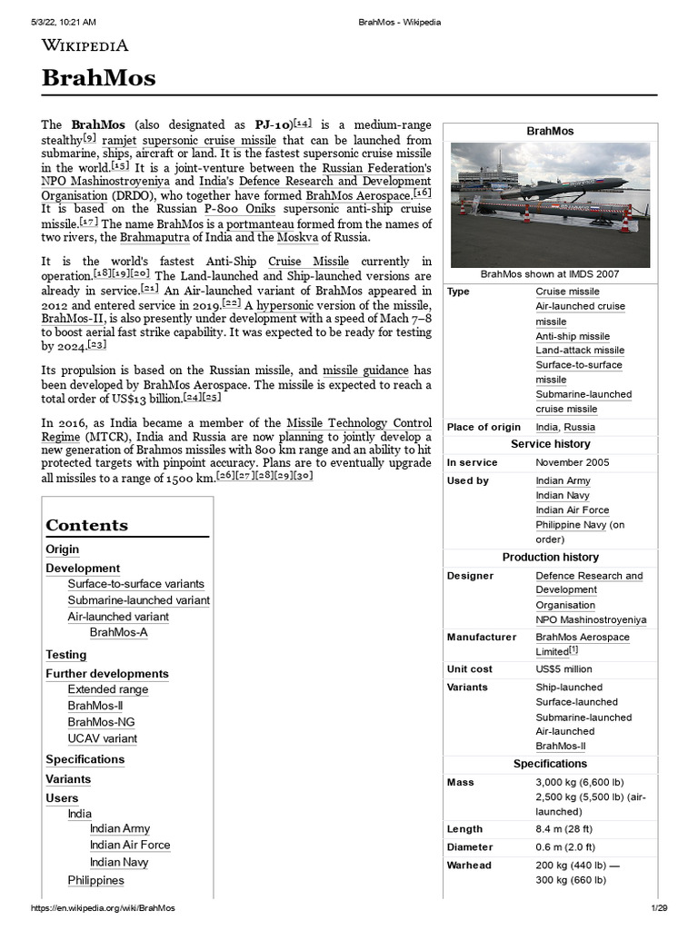 BrahMos I | PDF | Military Technology | Missile Types