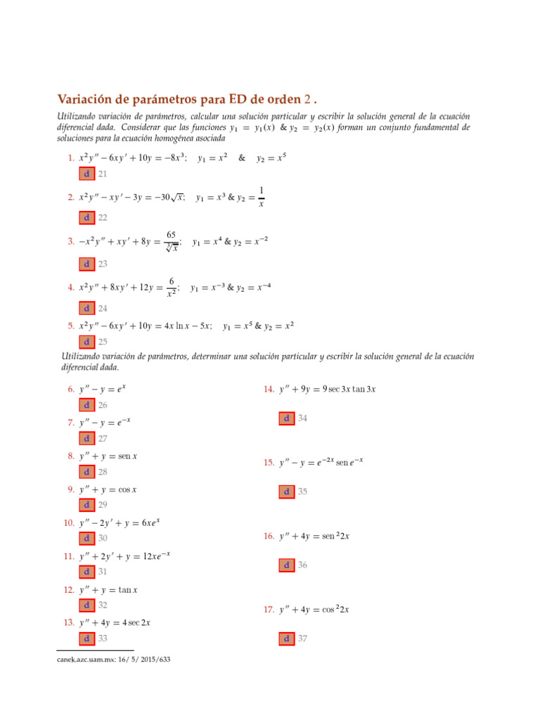 Ejercicios Variación de Parametros | PDF | Métodos y materiales de ...