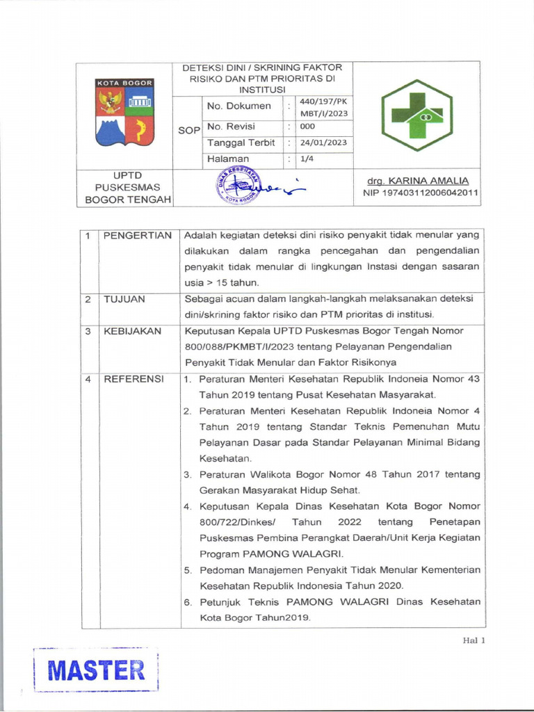 197-Sop Deteksi Dini Atau Skrining Faktor Risiko Dan PTM Prioritas Di Institusi | PDF