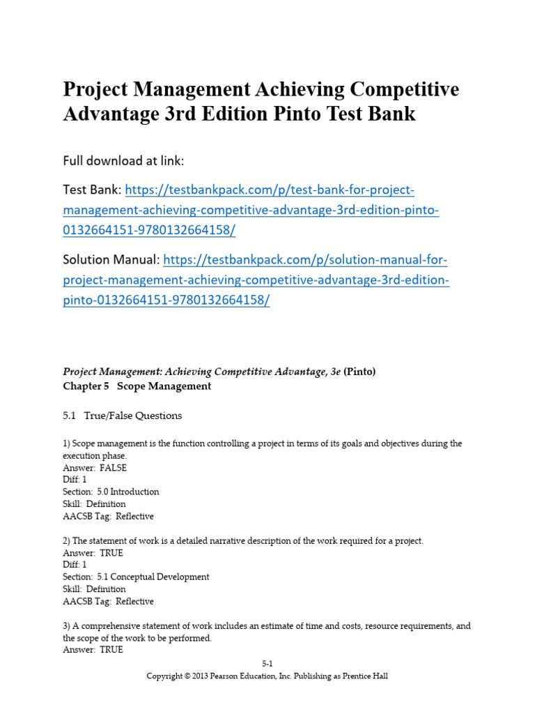 Project Management Achieving Competitive Advantage 3rd Edition Pinto ...