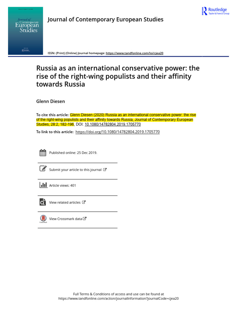 Russia As An International Conservative Power The Rise of The Right Wing Populists and Their ...
