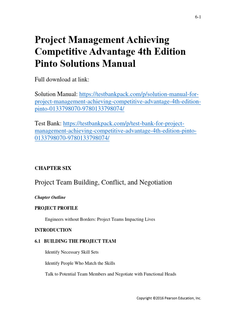 Project Management Achieving Competitive Advantage 4th Edition Pinto Solutions Manual 1 | PDF ...