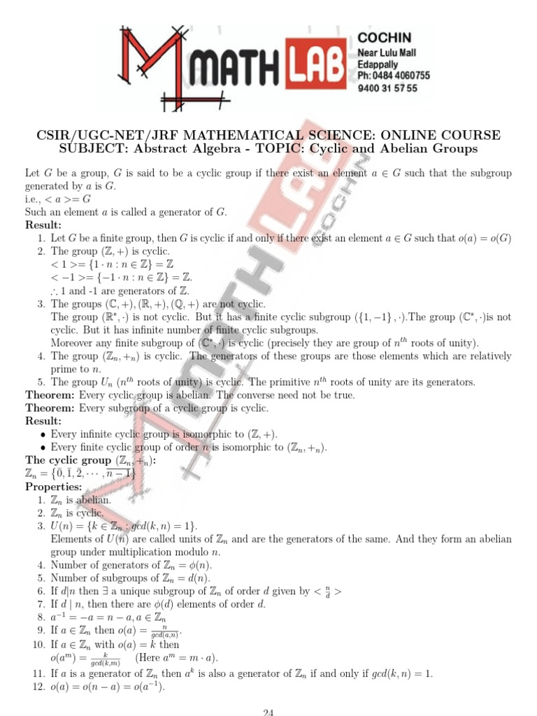 Cyclic Abelian Group | PDF | Group (Mathematics) | Mathematical Objects