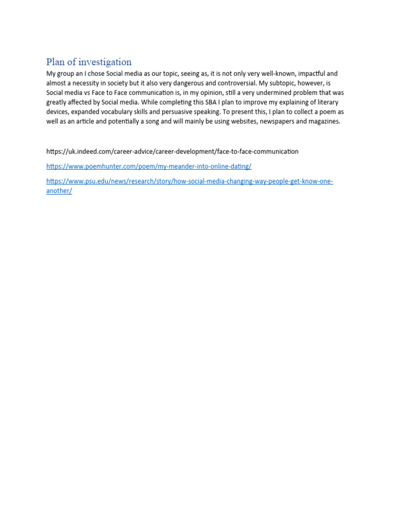 Plan of Investigation | PDF