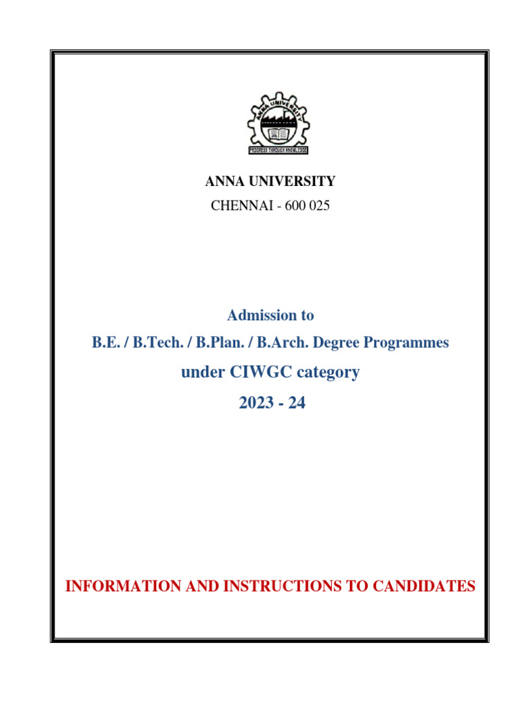 CIWGC Admissions at Anna University 2023-24 | PDF | High School Diploma ...