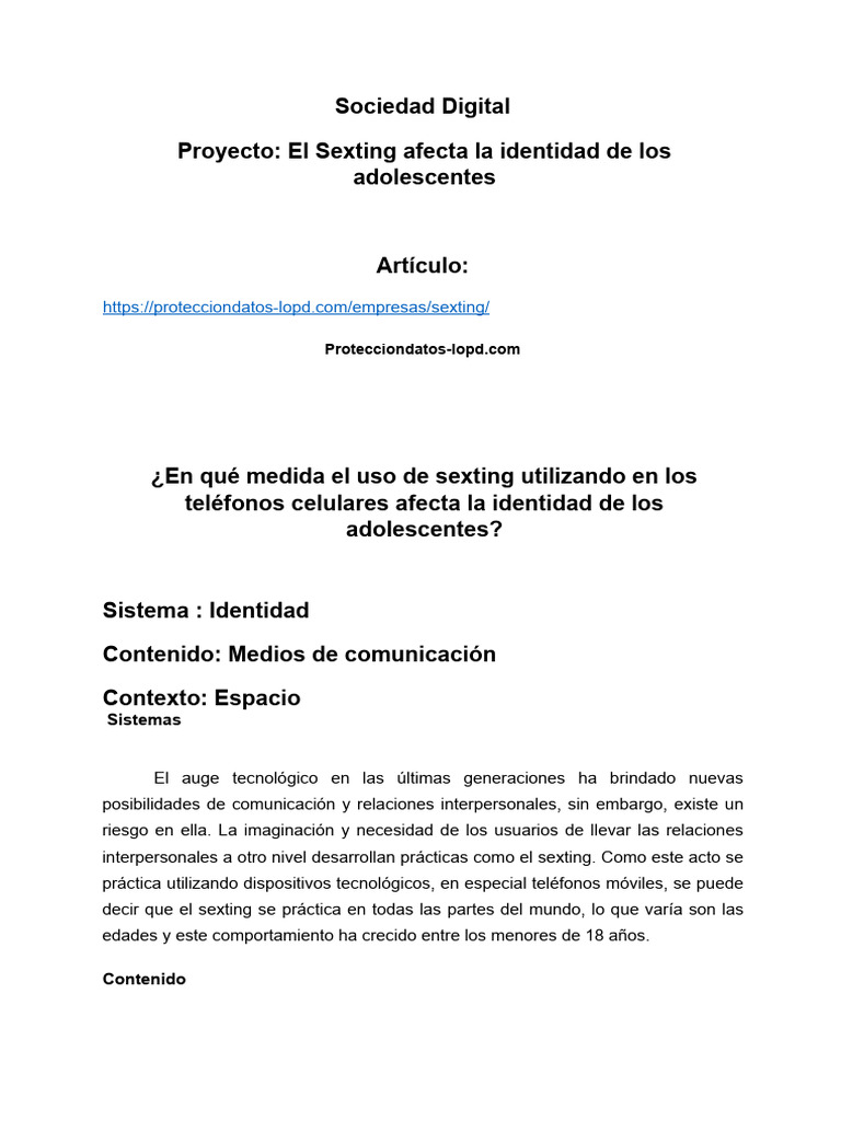 Proyecto 5 Sexting | PDF