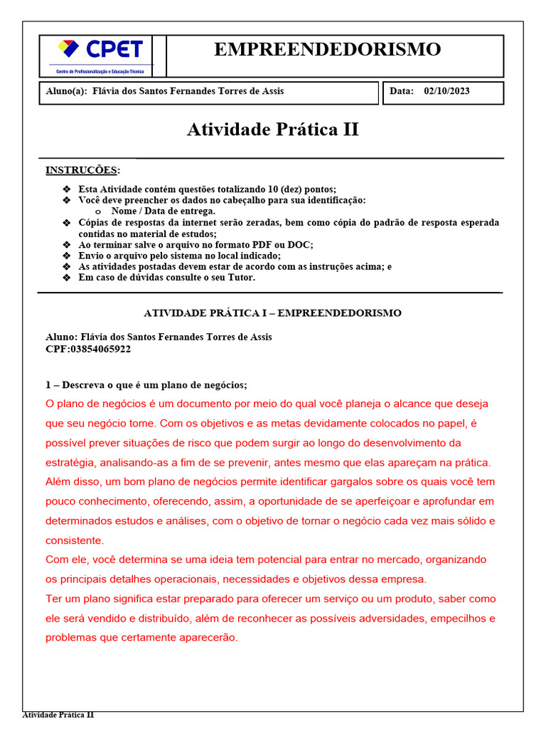 Atividade Prática II - Empreendorismo - Nova Plataforma | PDF