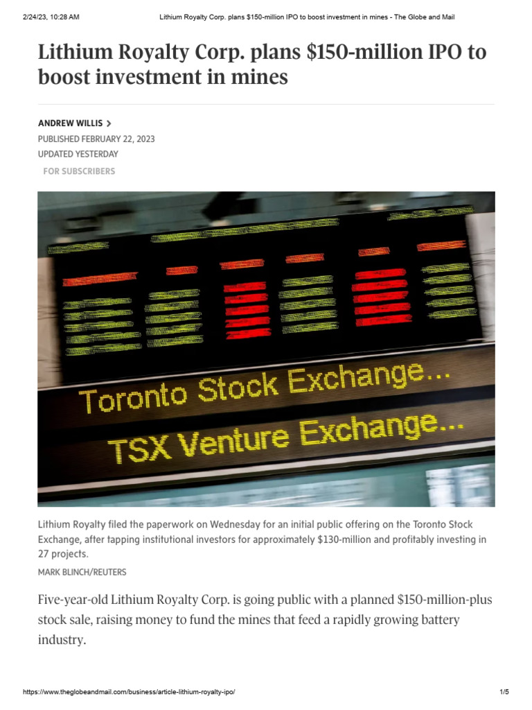 Lithium Royalty Corp. $150M IPO Plans | PDF | Finance & Money Management