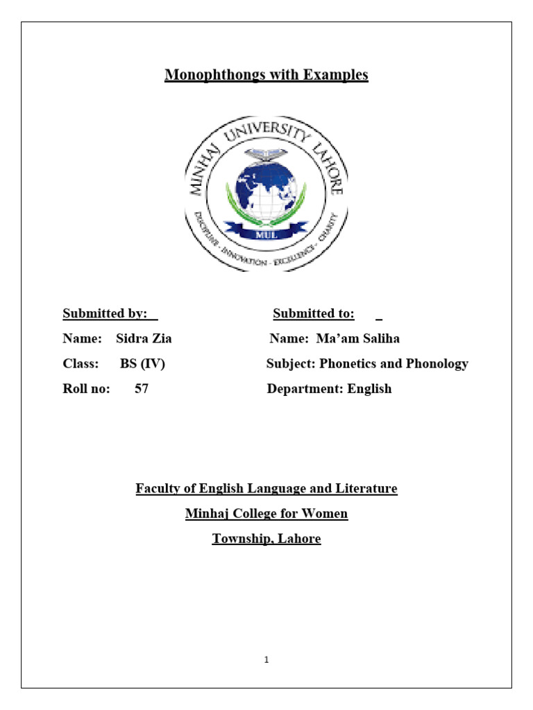 Monophthongs With Examples | PDF | Vowel | English Language
