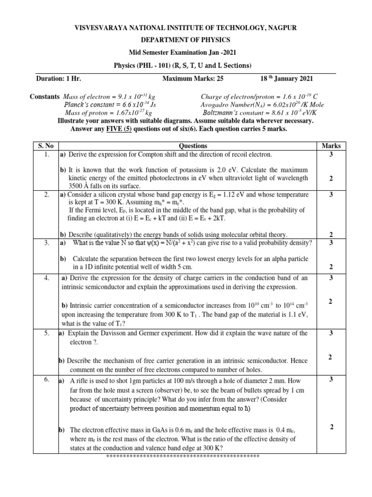 Sem 1 Physics Track QP | PDF