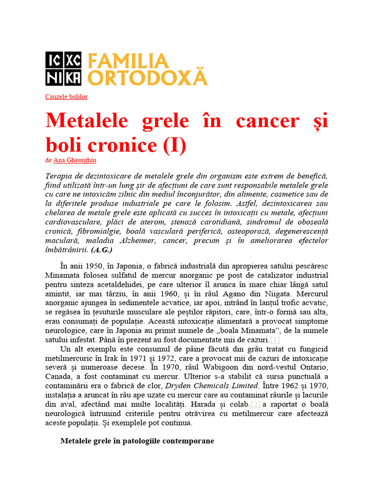 Metalele Grele În Cancer Și Boli Cronice (I) - Familia Ortodoxă NR 163 ...