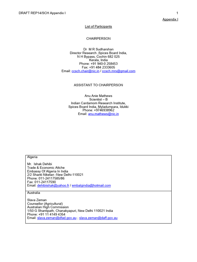 DRAFT - REP14-SCH - Appendix 1 - List of Participants | PDF
