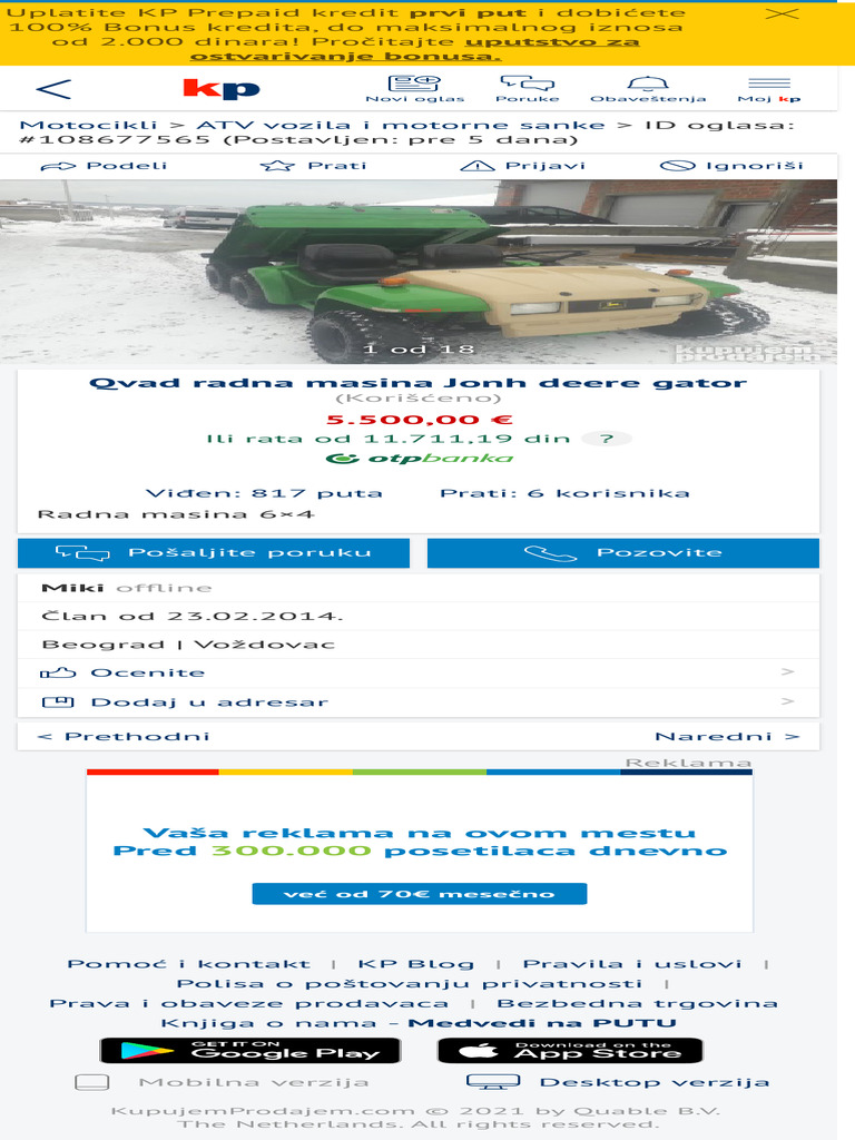 Motocikli Qvad Radna Masina Jonh Deere Gator 16.01.2021 - ID 108677565 ...