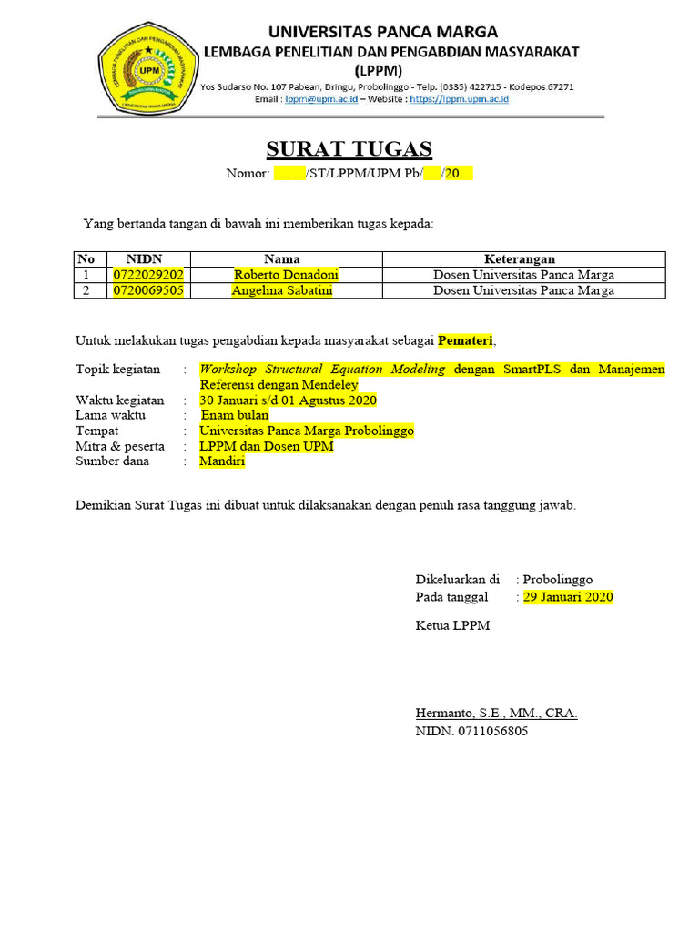 Template Surat Tugas Pengabdian LPPM | PDF | Karier & Perkembangan