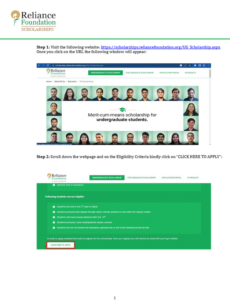 Reliance Foundation UG-Scholarship - Manual | PDF