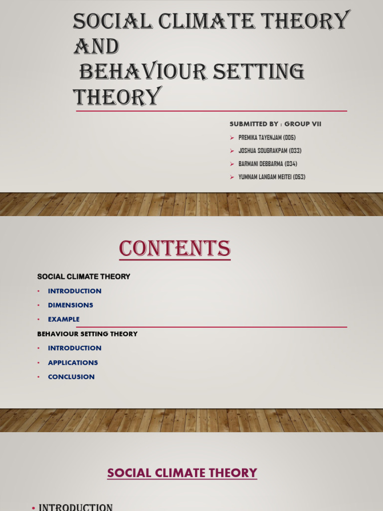 Social Climate Theory & Behaviour Setting Theory | PDF