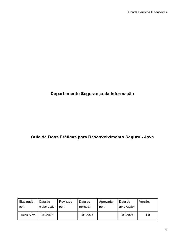 Handbook - Guia de Boas Práticas para Desenvolvimento Seguro - Java | PDF