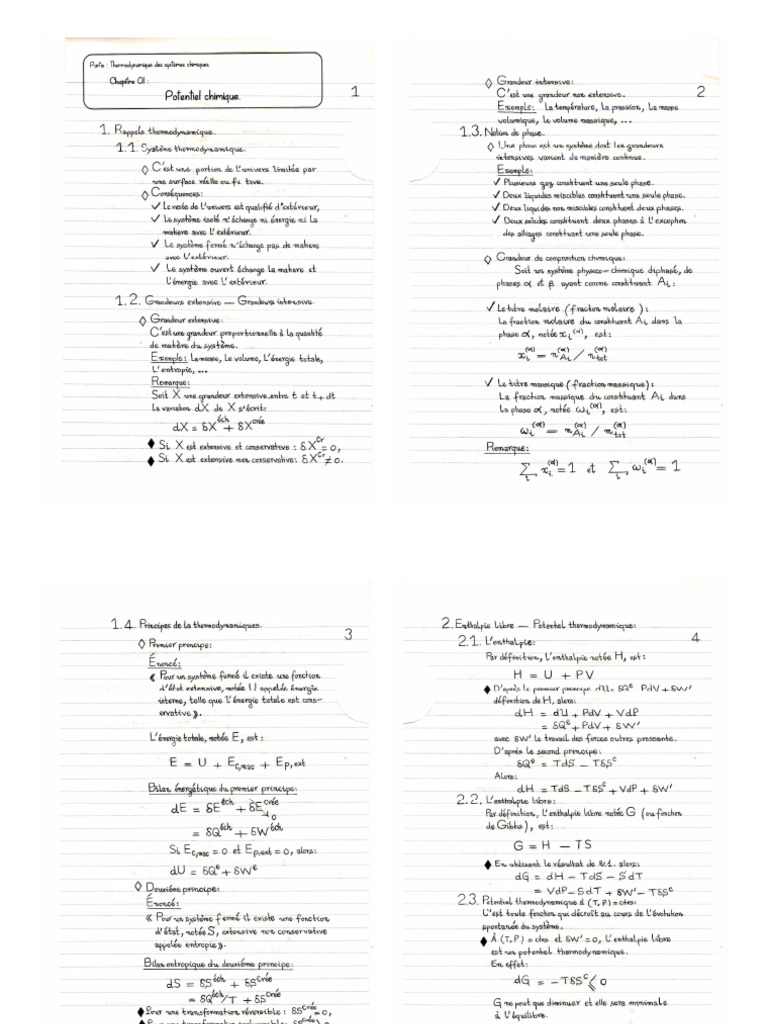 Chap 01 Potentiel Chimique | PDF