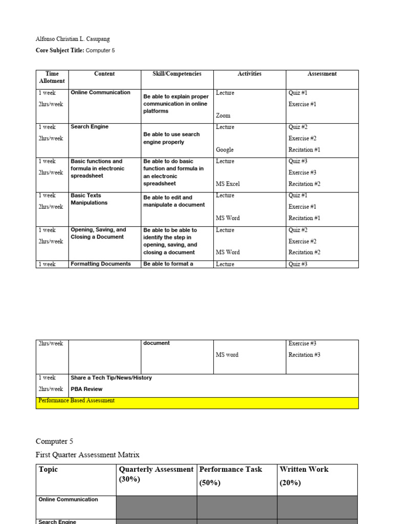 Computer 5 Courseware | PDF | Spreadsheet | Microsoft Word Computer 5 Courseware | PDF | Spreadsheet | Microsoft Word