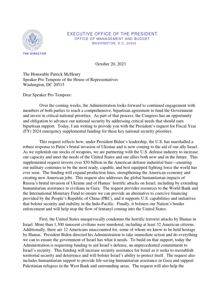 Supplemental Funding Request Letter | PDF | Balanced Budget Amendment ...
