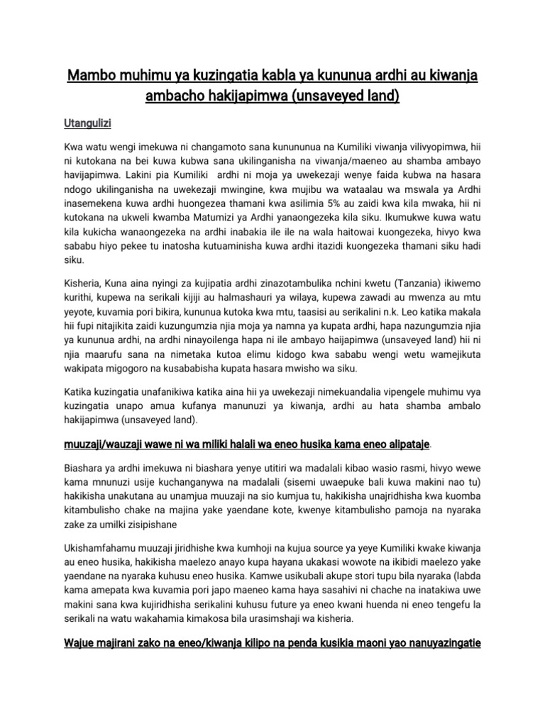 Hatua Za Kuzingatia Unaponunua Shamba, Kiwanja Au Eneo Ambalo ...