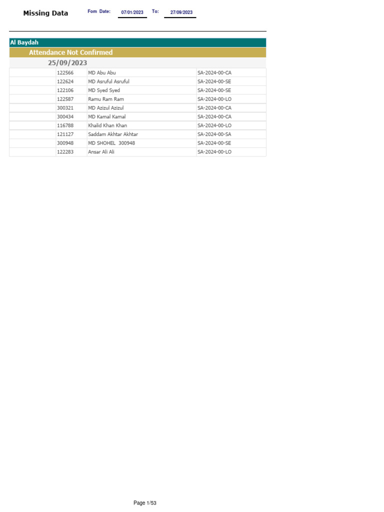 RPT Missing Data | PDF