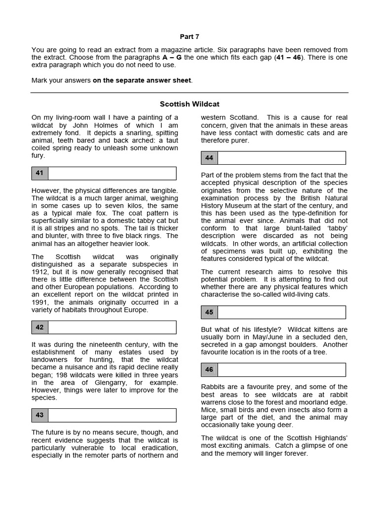 Reading Part 7 3 Texts - Cambridge Sample Papers | PDF | Cats