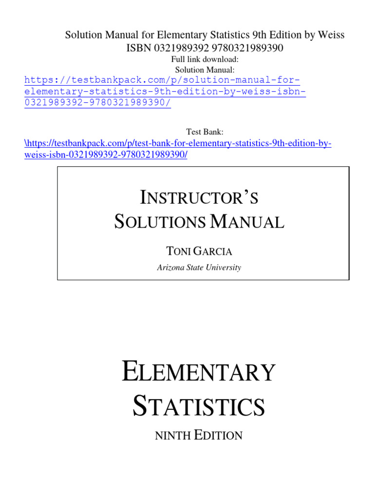 Solution Manual For Elementary Statistics 9th Edition by Weiss ISBN ...