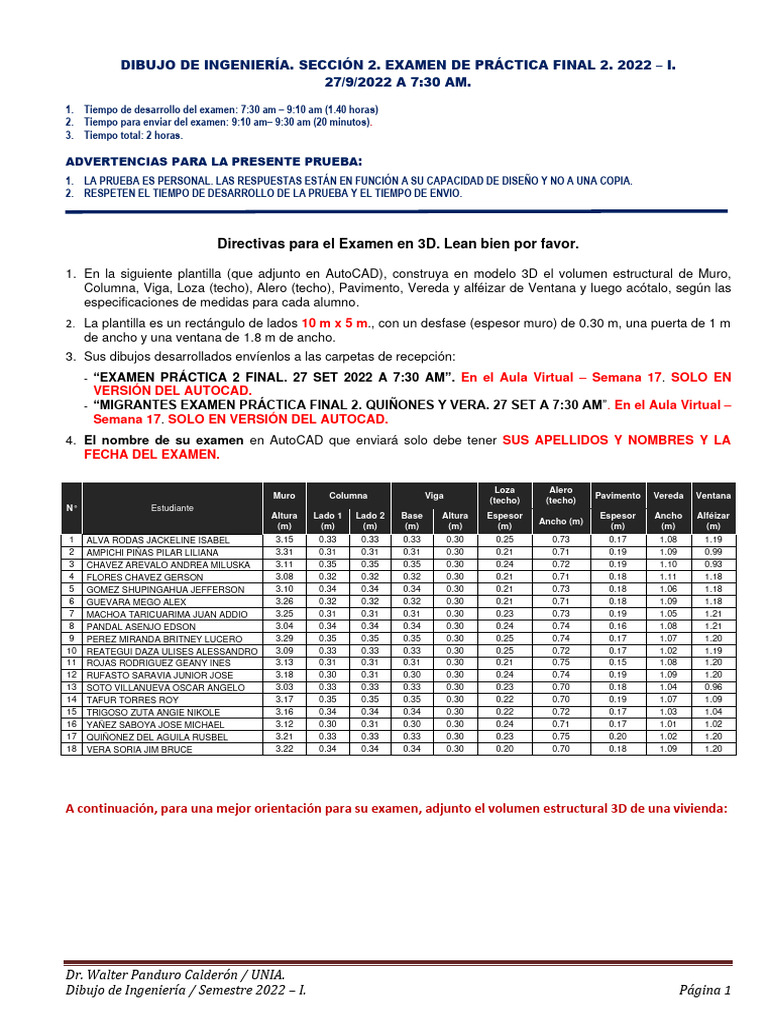 Examen Final. p2. Dibujo Ing. s2. 27 Set 2022 A 7.30 Am. | PDF | Software de gráficos | Cad ...