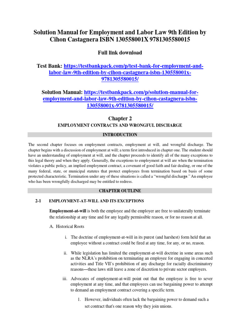 Solution Manual For Employment and Labor Law 9th Edition by Cihon ...