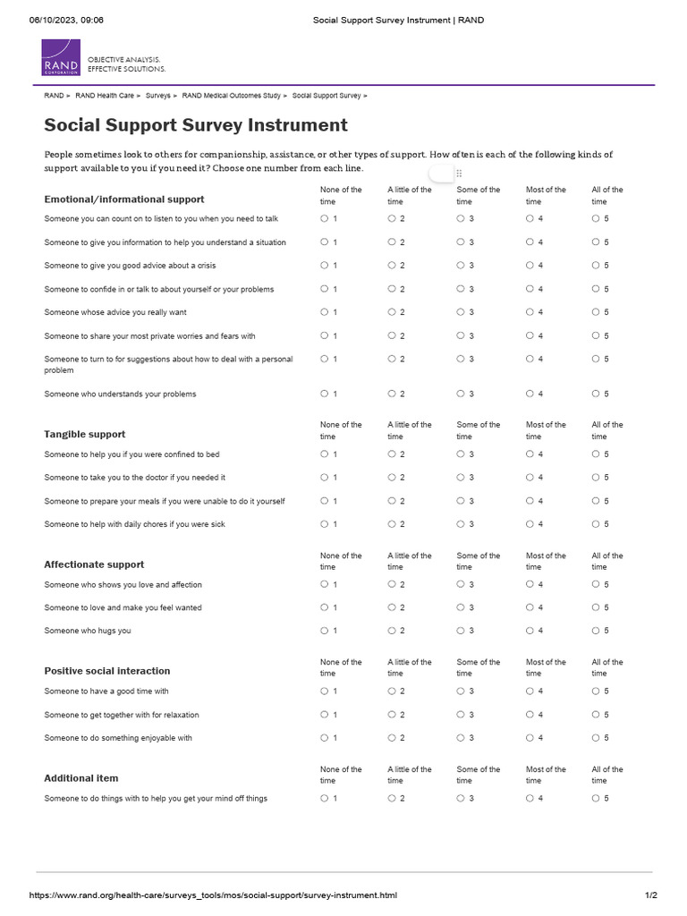 Social Support Survey Instrument - RAND | PDF