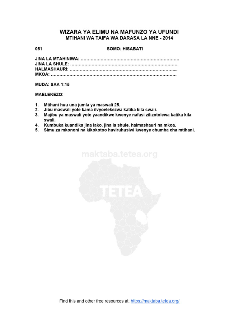 Hisabati S4 2014 | PDF