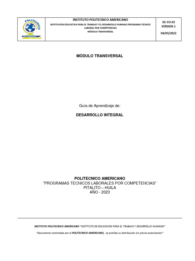 Guía de Aprendizaje: Desarrollo Integral | PDF | Comunicación | Comunicación no verbal