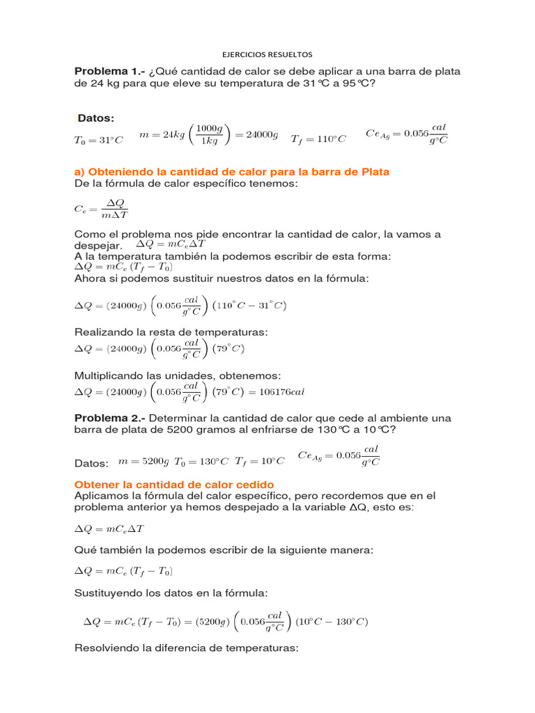 Ejercicios Resueltos 1 | PDF | Calor | Temperatura