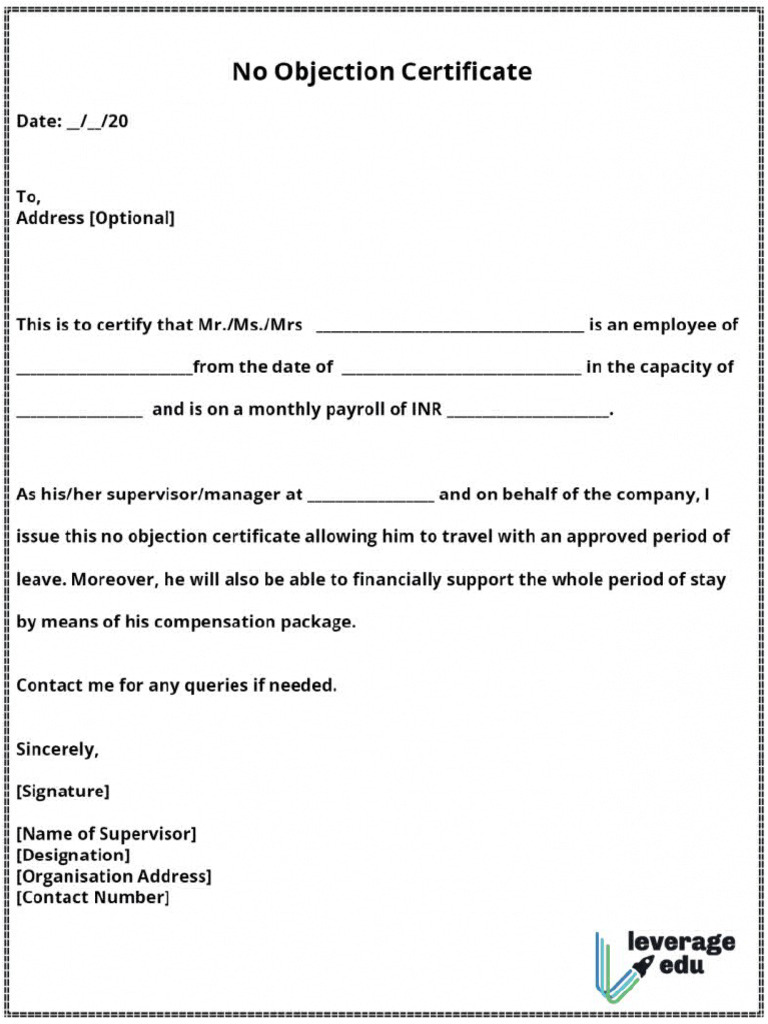 NOC Format For Employee | PDF