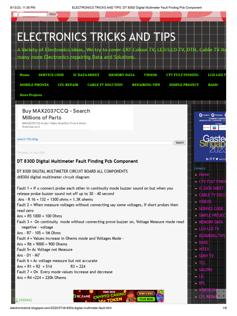 ELECTRONICS TRICKS and TIPS - DT 830D Digital Multimeter Fault Finding PCB Component | PDF ...