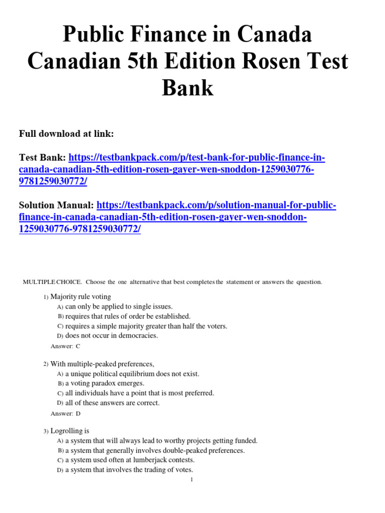 Canadian Public Finance Test Bank | PDF
