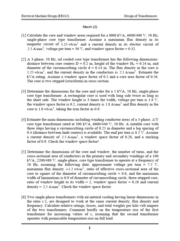 Transformer Sheet 02 | PDF