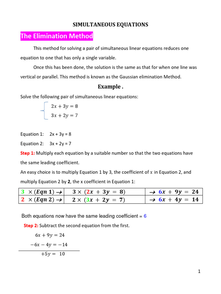 SIMULTANEOUS EQUATIONS Method | PDF | Equations | System Of Linear Equations