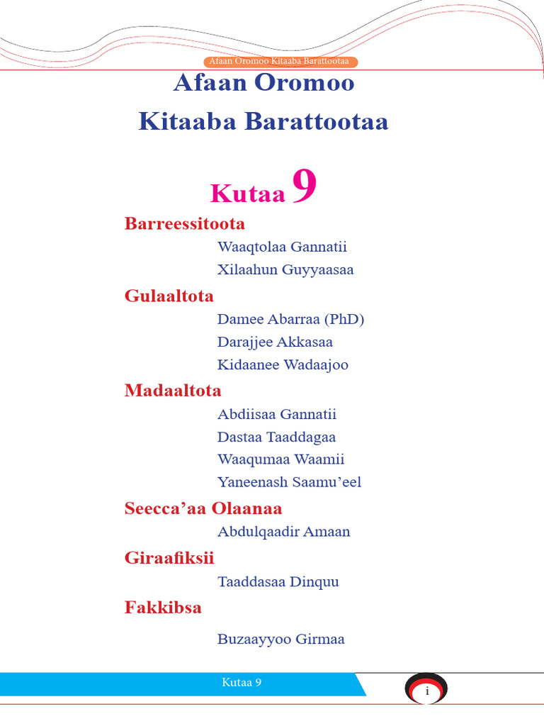 Afan Oromo TB Grade 9 Body Text | PDF