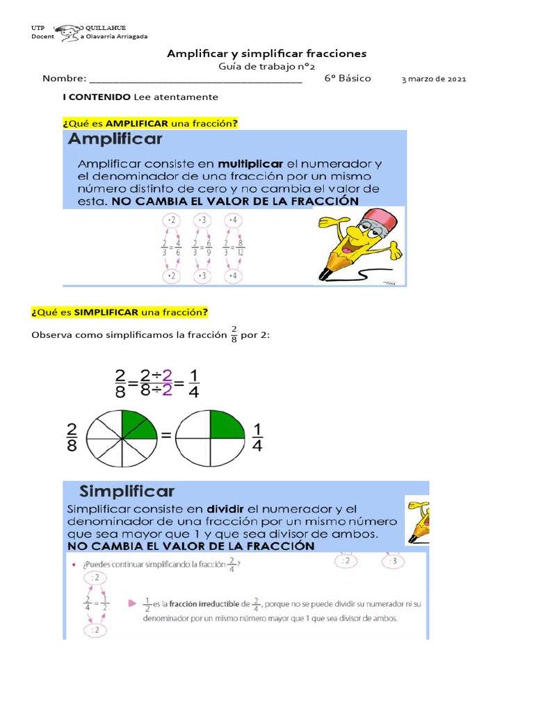 6°U0 - G2 Amplificar y Simplificar Fracciones | PDF