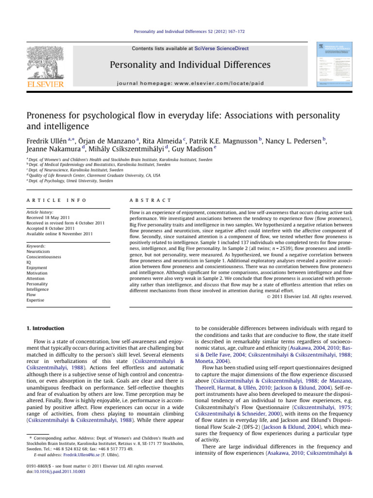 Proneness For Psychological Flow in Everyday Life - Associations With ...