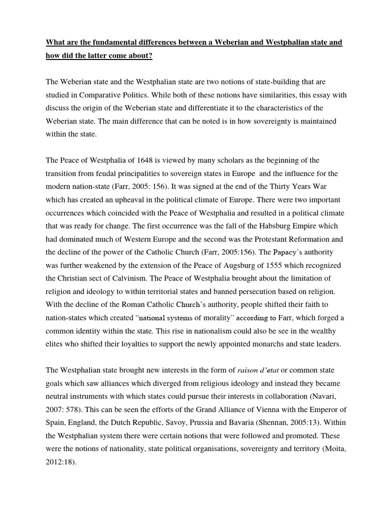 Weberian vs. Westphalian States Explained | PDF | State (Polity ...