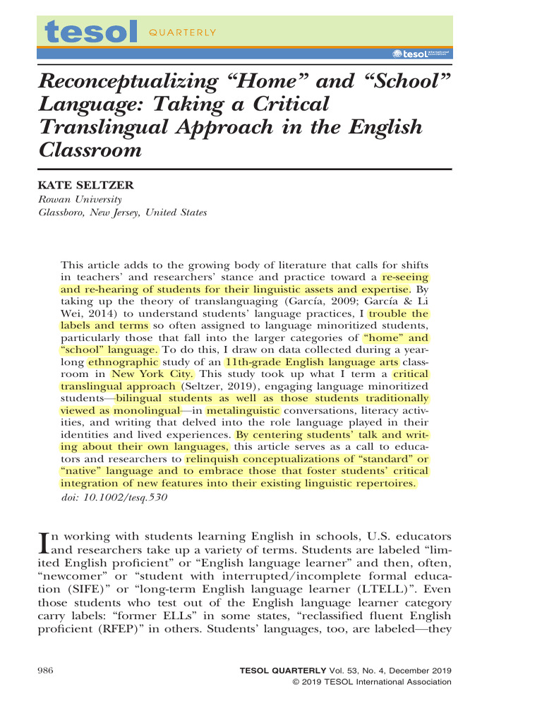 Seltzer.2019.Critical Translingual Approach | Download Free PDF ...