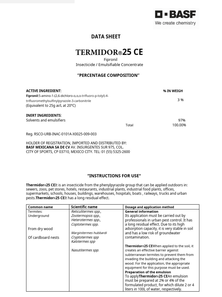 Termidor Ficha Tecnica en Ingles | PDF | Soil | Ant