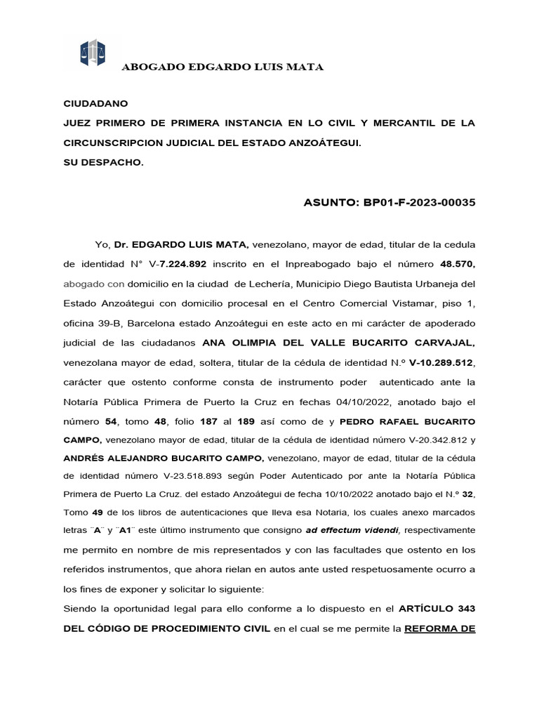 Demanda Particion Final Reforma | PDF | Procedimiento Civil | Demanda judicial